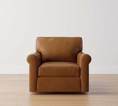 York Roll Arm Leather Swivel Armchair | Pottery Barn