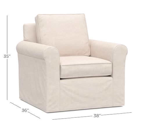 Cameron Roll Arm Slipcovered Swivel Armchair, Polyester Wrapped ...