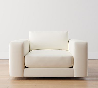 Carmel Lounge Square Arm Upholstered Swivel Armchair | Pottery Barn