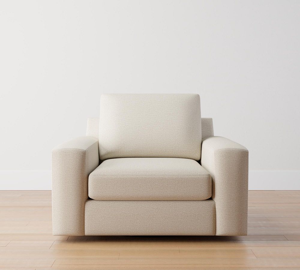 Big Sur Square Arm Upholstered Swivel Chair | Pottery Barn