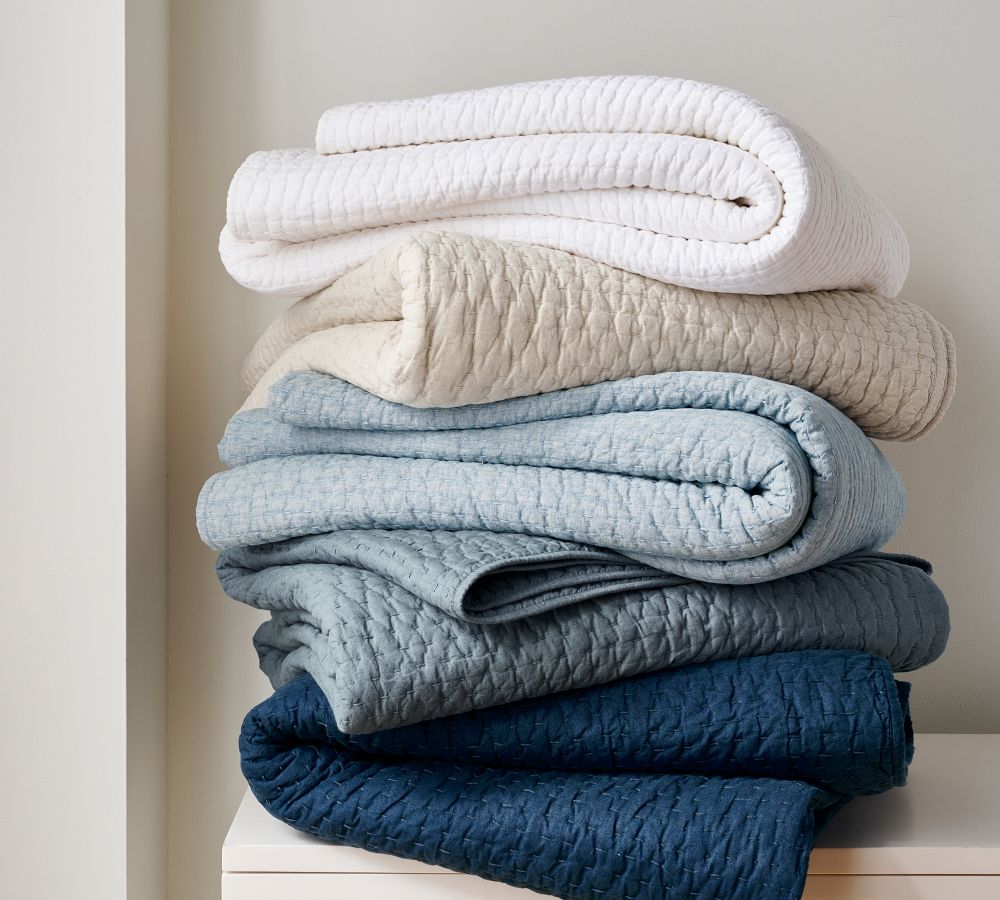 Pick-Stitch Handcrafted Cotton/Linen Quilt | Pottery Barn