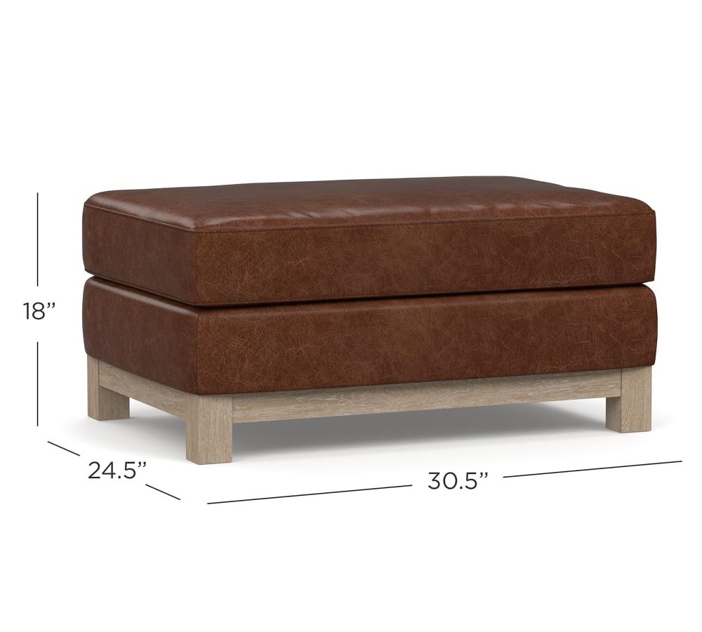 Jake Leather Wood Legs Ottoman | Pottery Barn