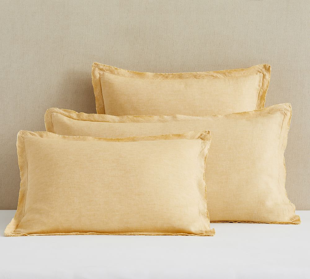 Belgian Flax Linen Double Flange Pillow Shams - Natural | Pottery Barn