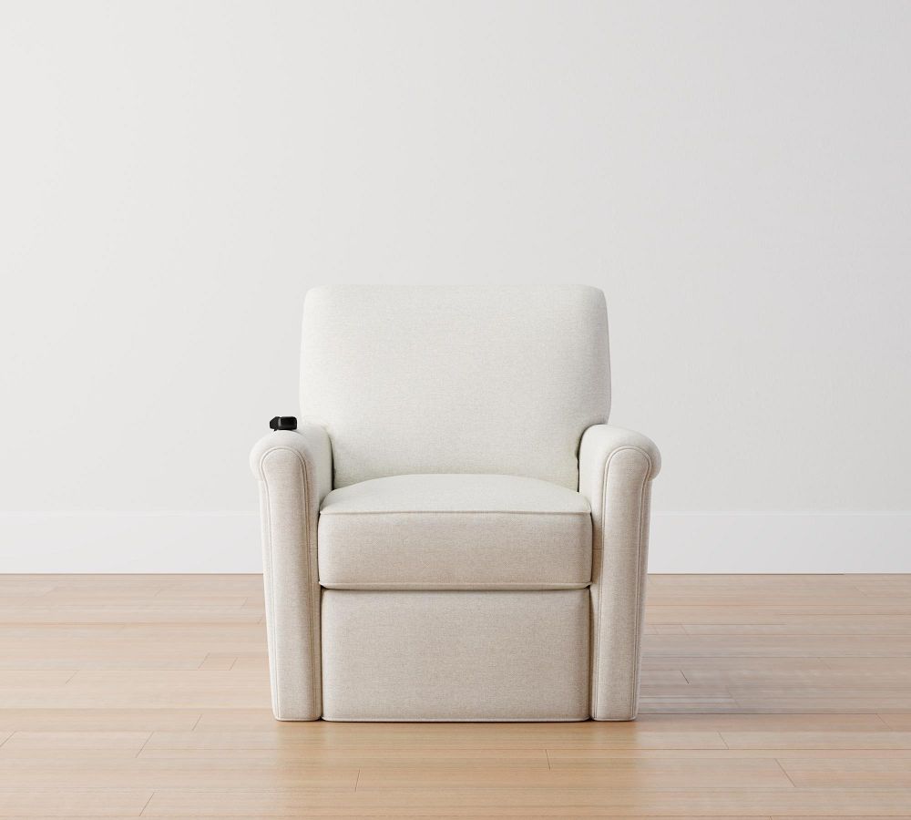 Irving Roll Arm Upholstered Power Lift Recliner | Pottery Barn