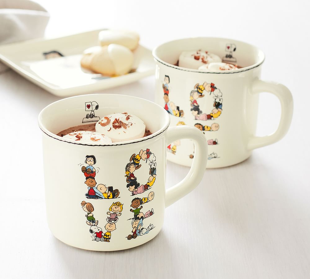 Peanuts™ Love Decal Stoneware Mugs - Set of 2 | Pottery Barn