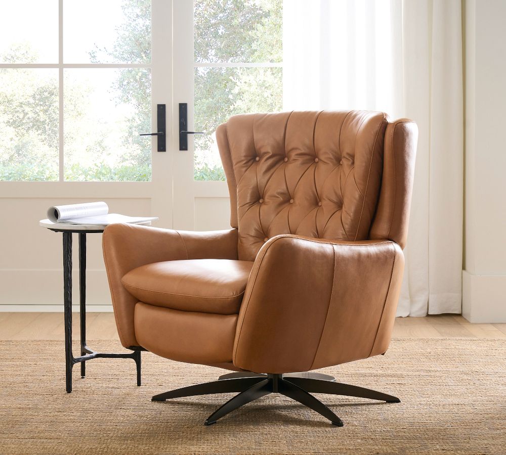 Wells Tufted Leather Swivel Recliner | Pottery Barn