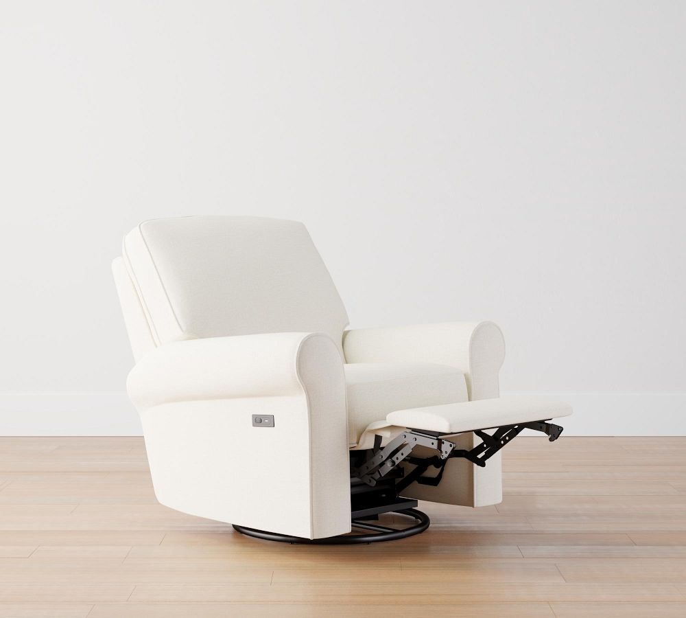 Pb Comfort Roll Arm Upholstered Power Swivel Glider Recliner | Pottery Barn