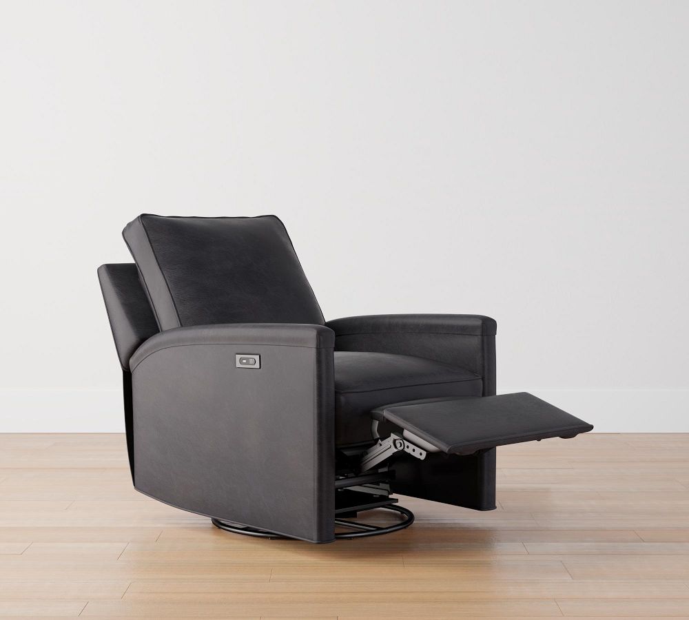 Tyler Square Arm Leather Power Swivel Glider Recliner | Pottery Barn