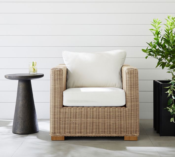 Huntington All-Weather Wicker Square Arm Lounge Chair | Pottery Barn