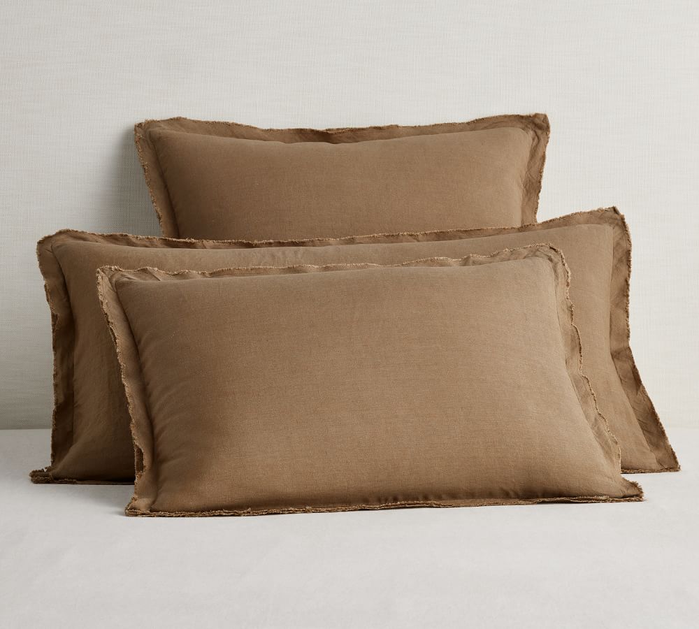 Belgian Flax Linen Double Flange Pillow Shams - Natural | Pottery Barn
