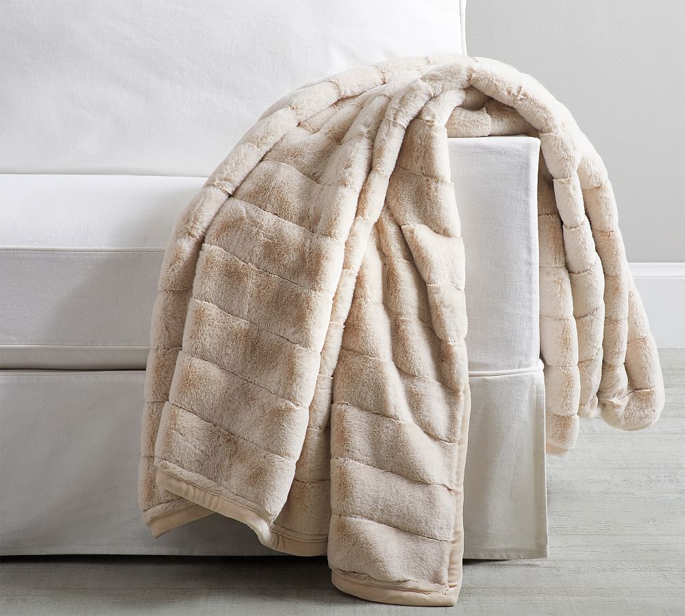 Faux Fur Channel Throw Blanket | Pottery Barn