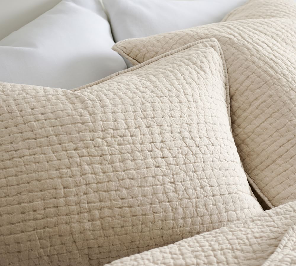 Pick-Stitch Handcrafted Cotton/Linen Quilt | Pottery Barn