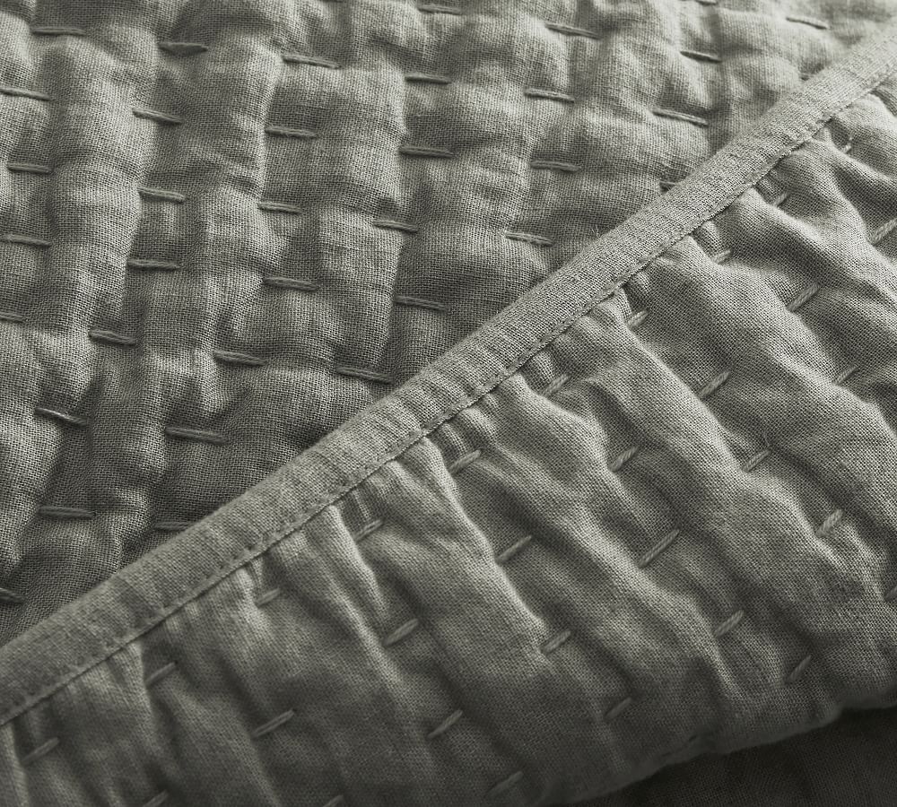 Pick-Stitch Handcrafted Cotton/Linen Quilt | Pottery Barn