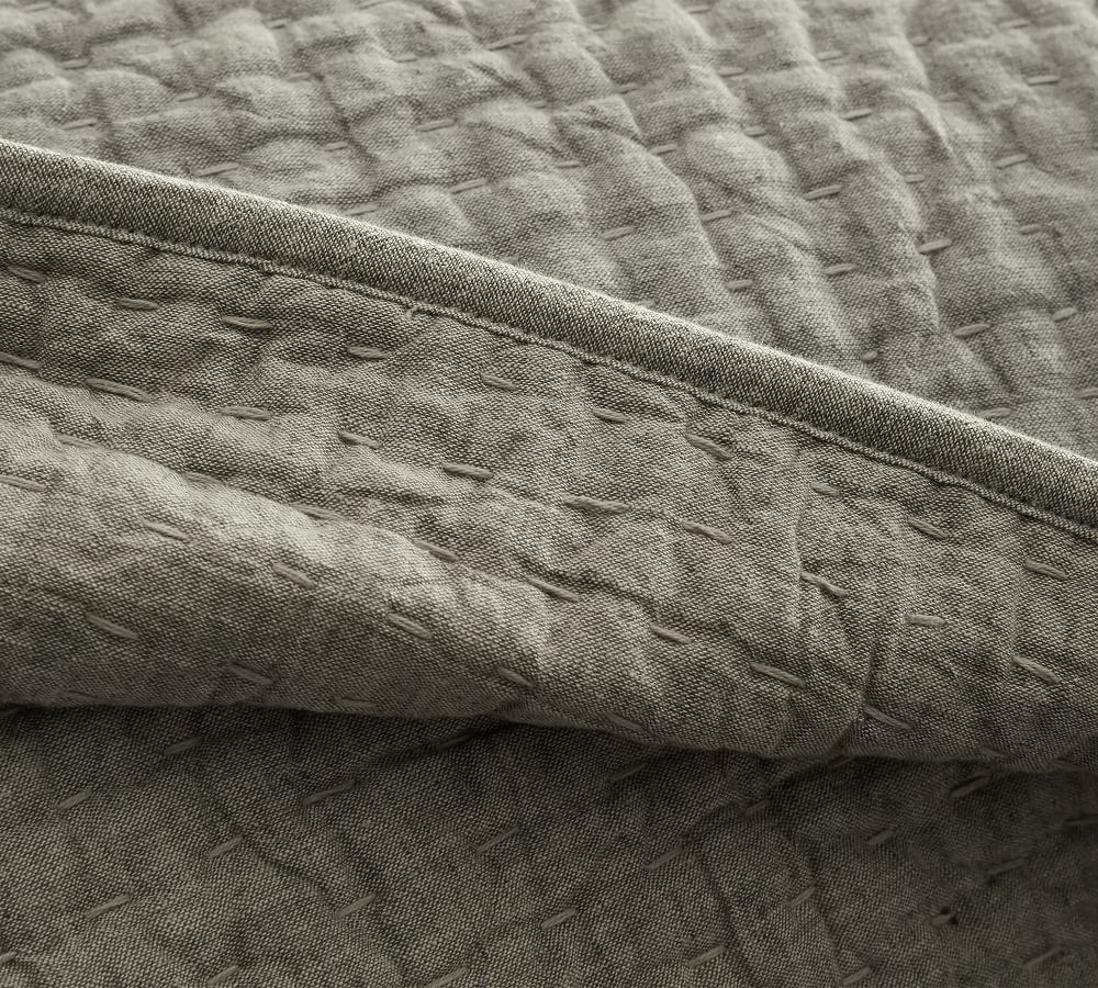 Pick-Stitch Handcrafted Cotton/Linen Quilt | Pottery Barn