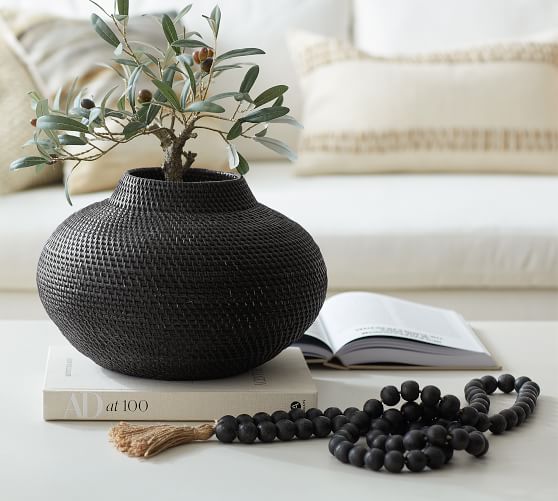 Woven Rattan Vase Collection, Black | Pottery Barn