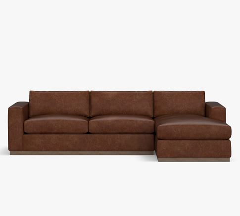 Carmel Square Wide Arm Leather 3-Piece L-Shaped Wedge Sectional with ...