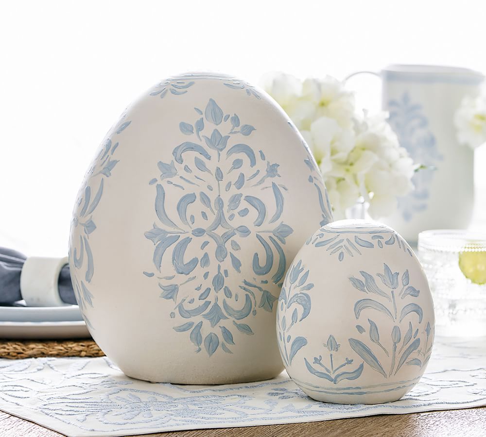 Chambray Hand-Painted Ceramic Eggs | Pottery Barn
