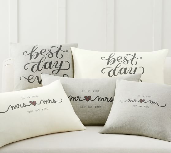 Personalized Wedding Linen Pillow Cover | Pottery Barn