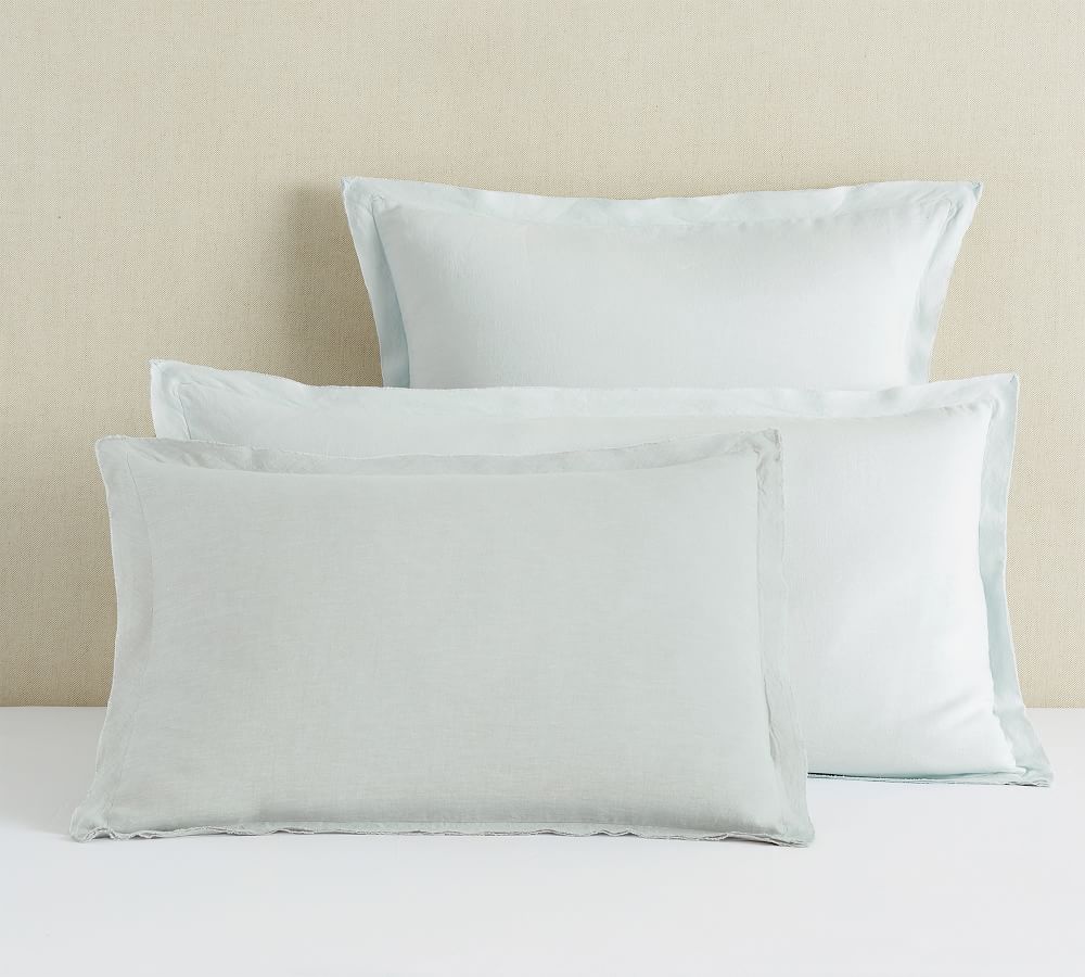 Belgian Flax Linen Double Flange Pillow Shams - Natural | Pottery Barn