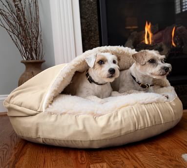 Luxury Round Microsuede Pet Cave Dog Bed | Pottery Barn