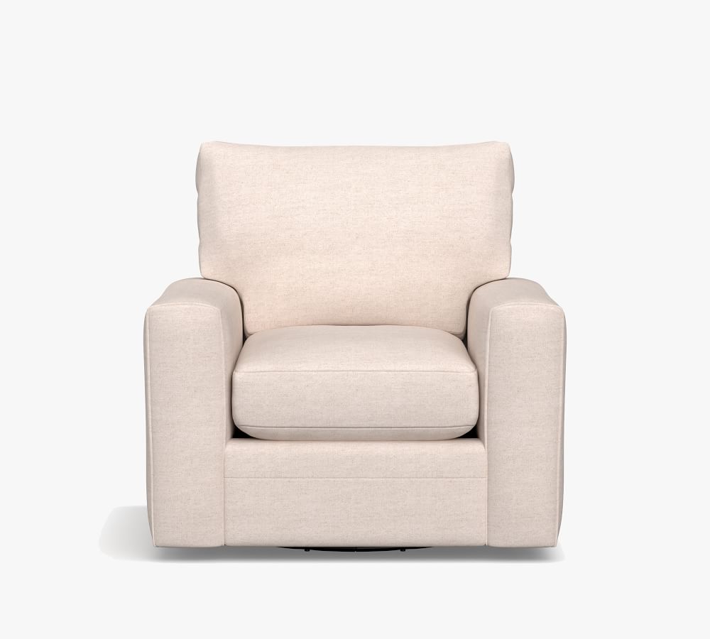 Pearce Modern Square Arm Upholstered Swivel Armchair | Pottery Barn