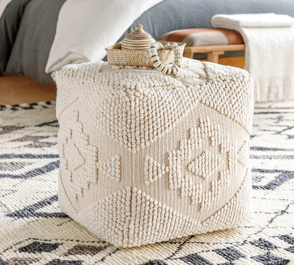 Simona Handwoven Embroidered Pouf | Pottery Barn