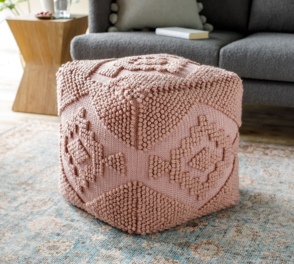 Simona Handwoven Embroidered Pouf | Pottery Barn