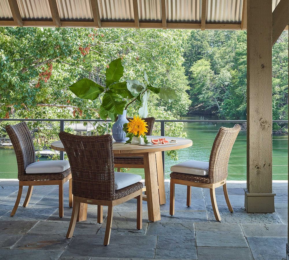 Sisilia FSC® Teak & Wicker Outdoor Dining Chair | Pottery Barn