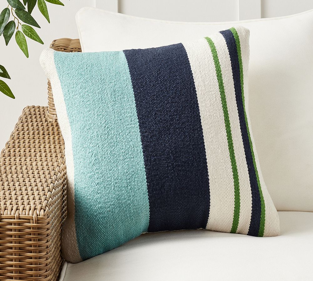 Modern Farmhouse Contrast Striped Outdoor Pillow | Pottery Barn