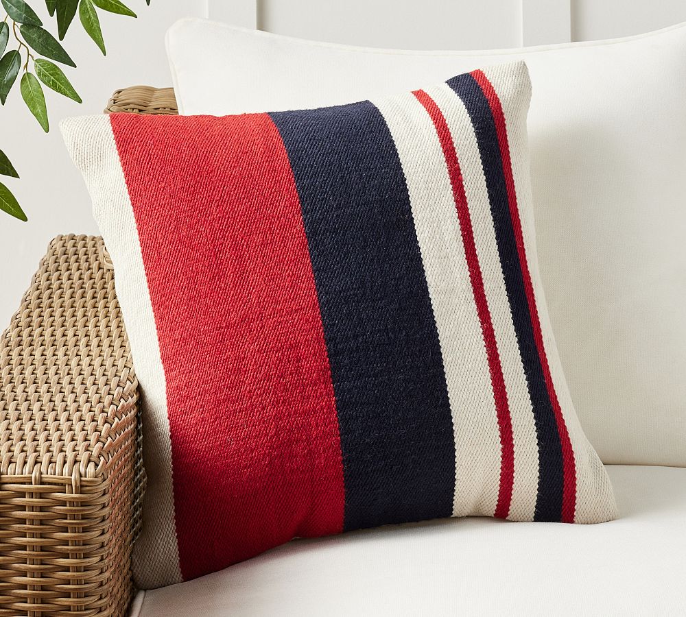 Modern Farmhouse Contrast Striped Outdoor Pillow | Pottery Barn