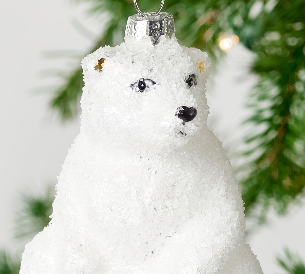Caviar Beaded Glass Polar Bear Ornament | Pottery Barn
