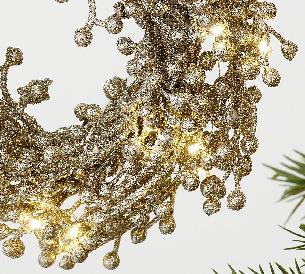 Light Up Glitter Berry Wreath Ornament | Pottery Barn