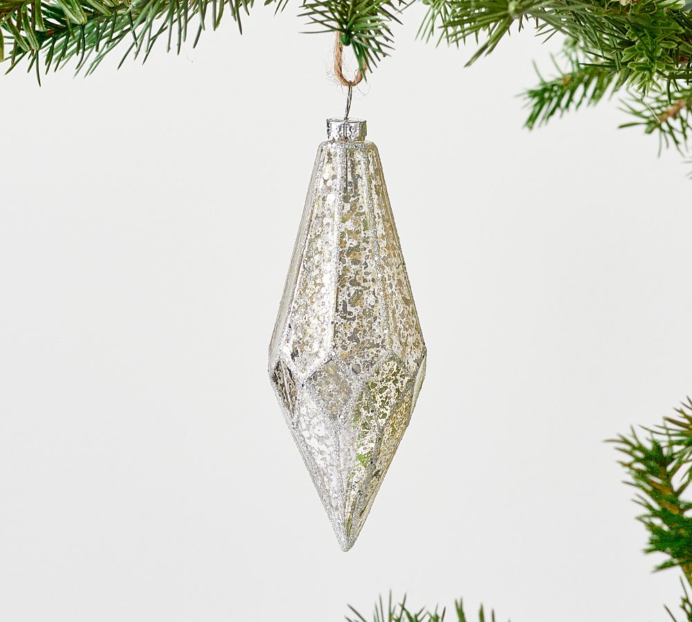 Mercury Glass Glitter Geometric Finial Ornament | Pottery Barn