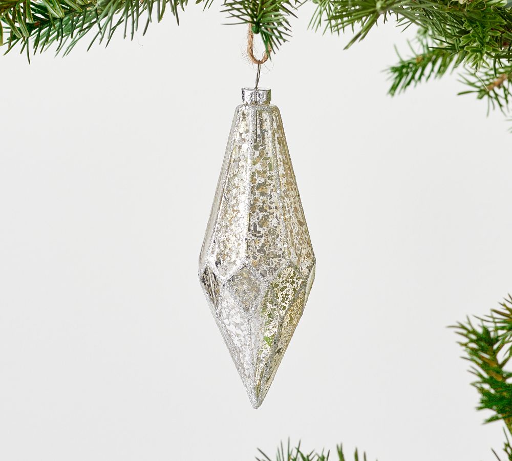 Mercury Glass Glitter Geometric Finial Ornament | Pottery Barn
