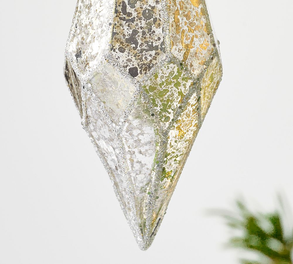 Mercury Glass Glitter Geometric Finial Ornament | Pottery Barn