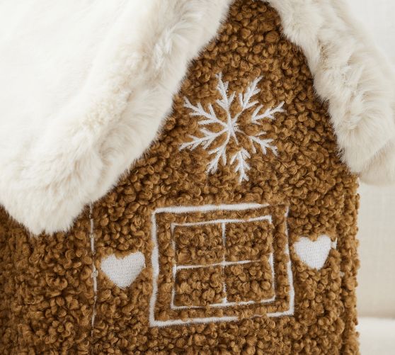 Cozy Teddy Gingerbread House Shaped Throw Pillow | Pottery Barn