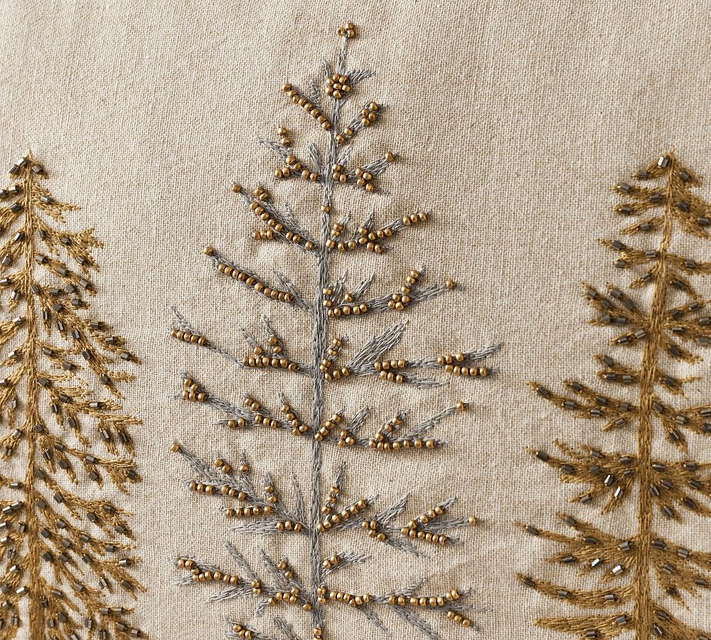 Winter Trees Embroidered Lumbar Throw Pillow Cover | Pottery Barn