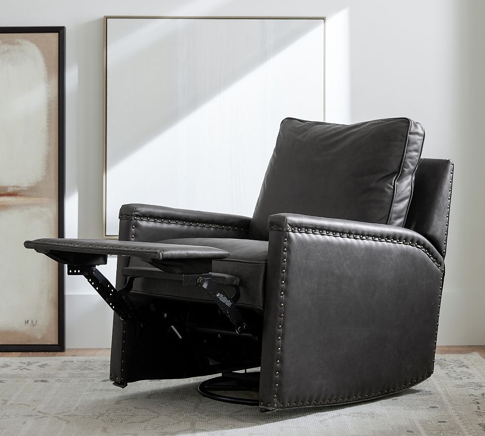 Tyler Square Arm Leather Swivel Recliner | Pottery Barn