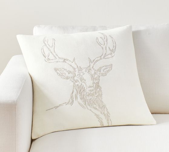 Metallic Embroidered Stag Throw Pillow Cover | Pottery Barn