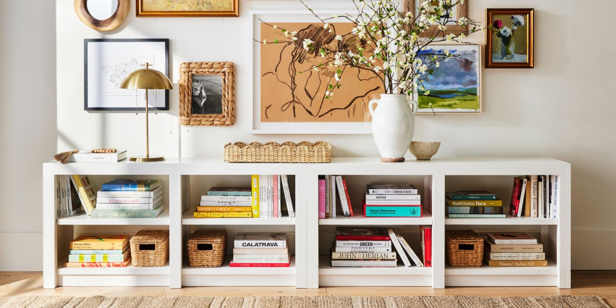 Dillon Long Low Console Bookcase | Pottery Barn