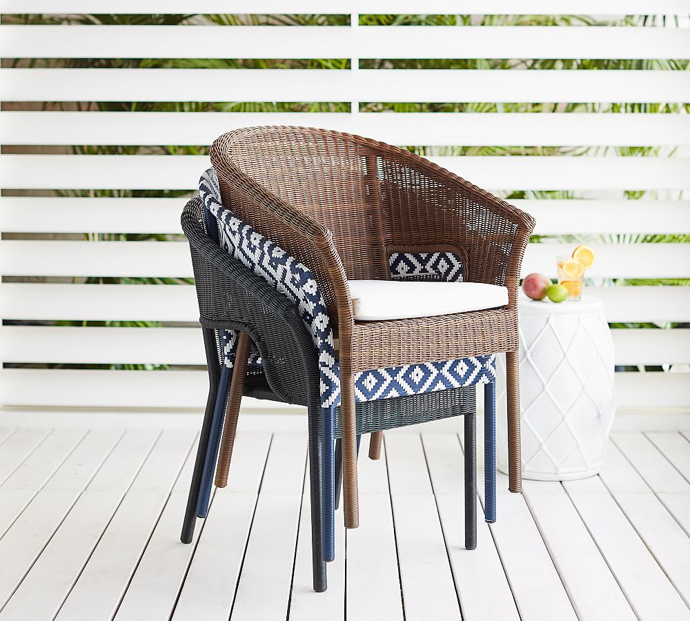 Palmetto Wicker Stackable Outdoor Dining Armchair, Black | Pottery Barn