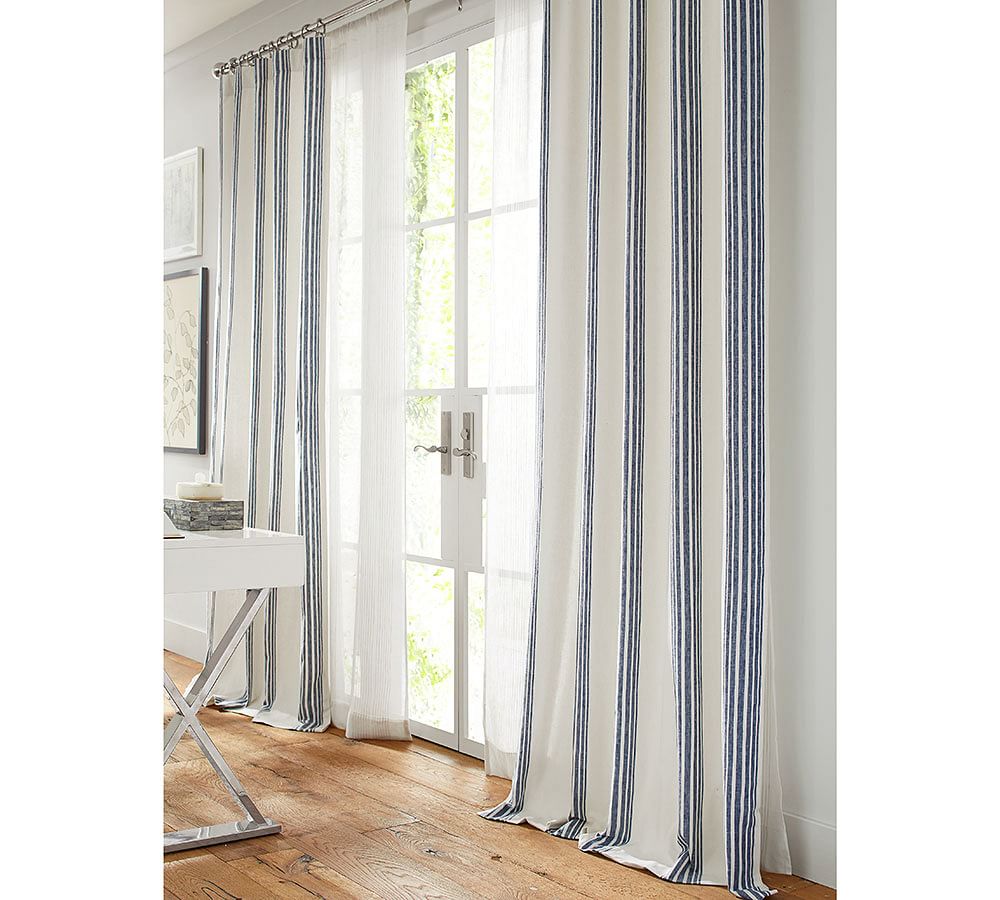 Riviera Striped Linen/Cotton Blackout Curtain | Pottery Barn