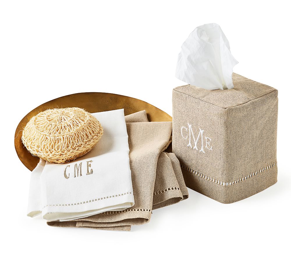 Linen Hemstitch Tissue Box Cover | Pottery Barn