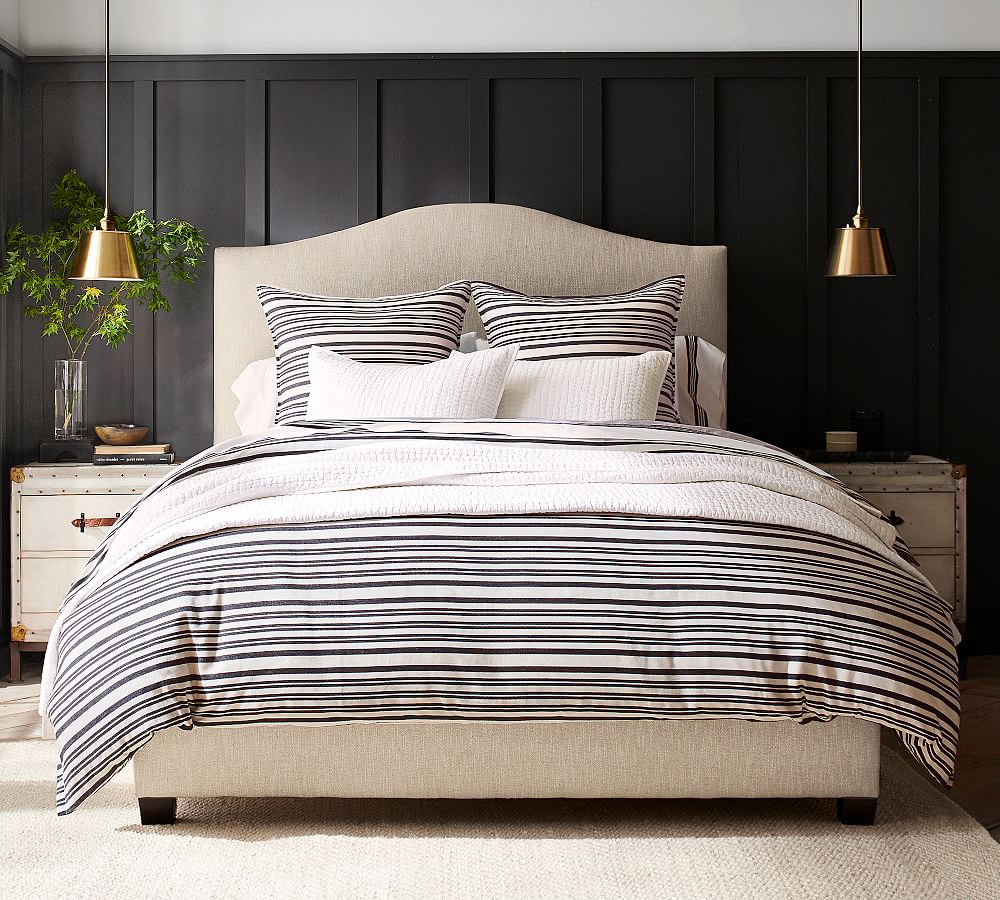 Raleigh Curved Upholstered Tall Storage Platform Bed | Pottery Barn