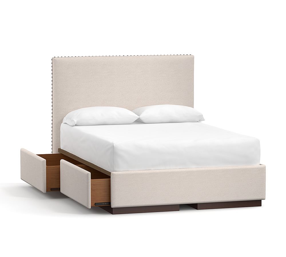 Raleigh Square Upholstered Tall Storage Platform Bed | Pottery Barn