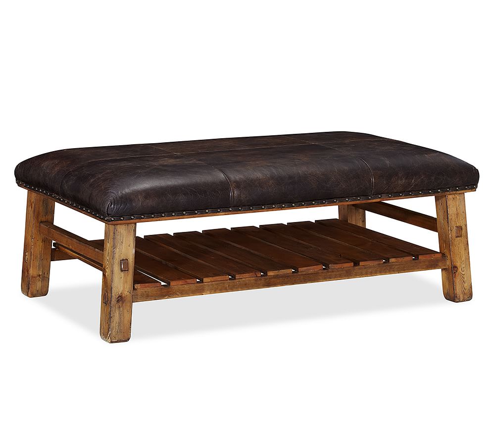 Caden Rectangular Leather Ottoman | Pottery Barn