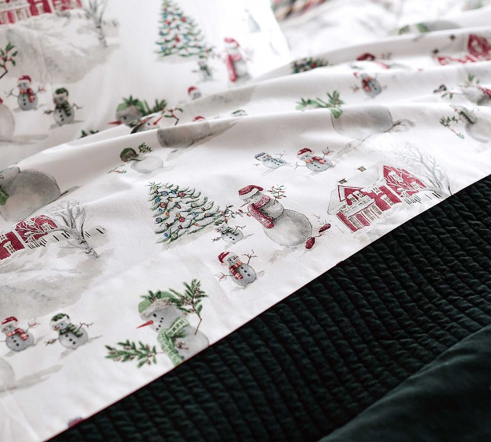 Snowman Organic Percale Sheet Set | Pottery Barn