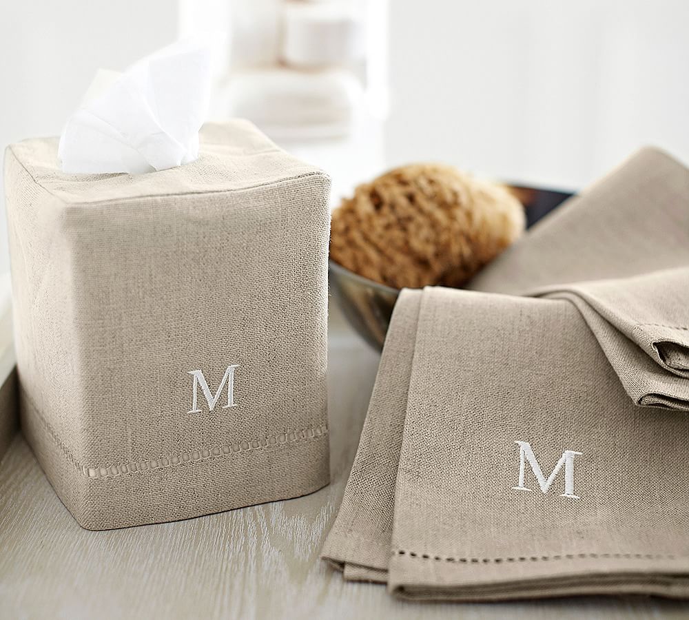 Linen Hemstitch Tissue Box Cover | Pottery Barn