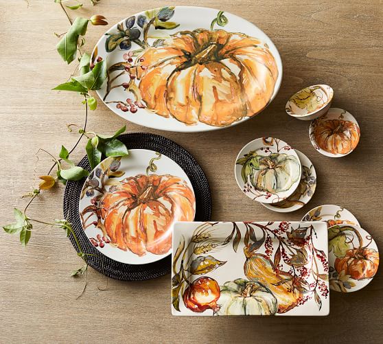 Harvest Pumpkin Oval Serving Platter | Pottery Barn