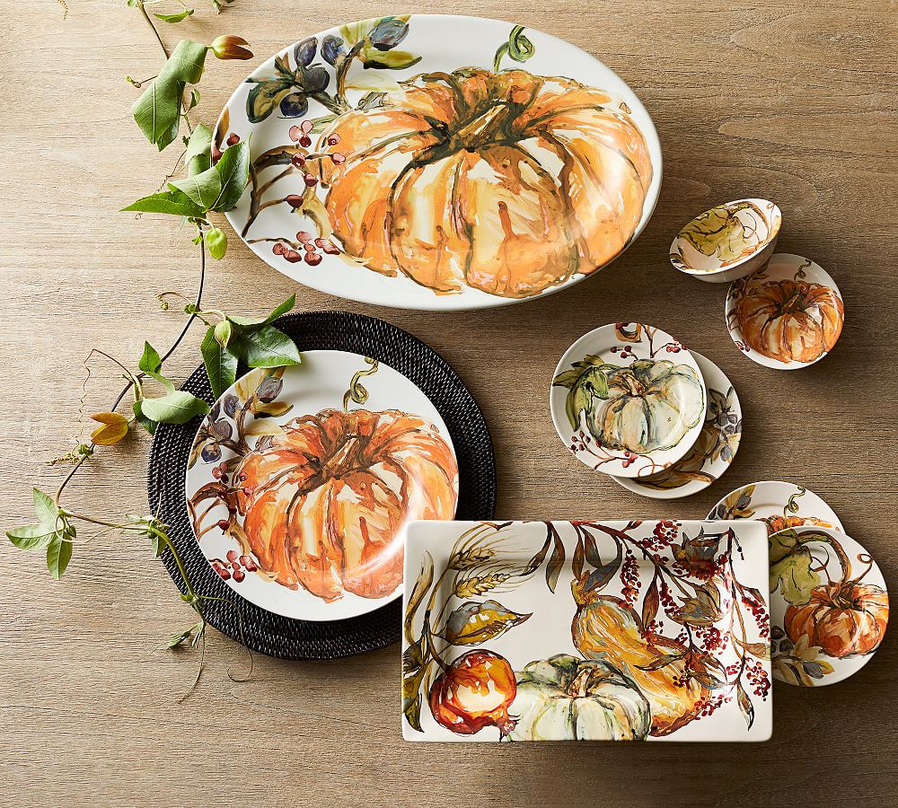 Harvest Pumpkin Oval Serving Platter | Pottery Barn